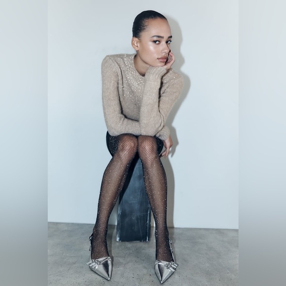 Zara | Accessories | Zara Metallic Thread Mesh Tights | Poshmark